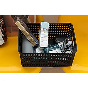 Eslite Plastic Storage Baskets for Organizing,11.42"X9"X4.7",Pack of 4 (Black)