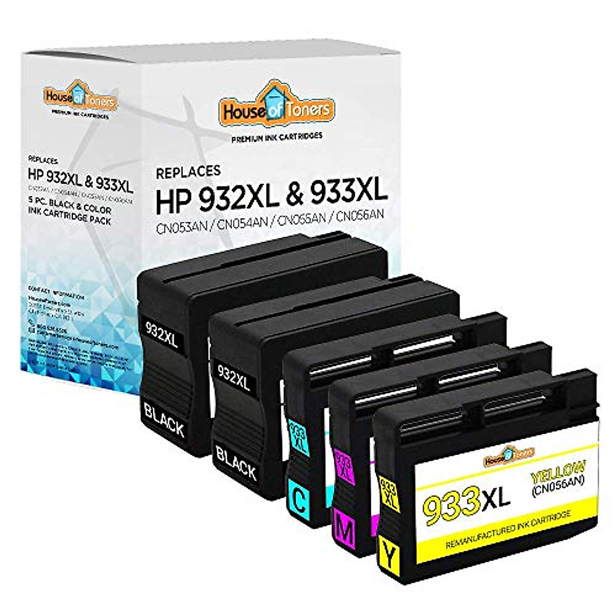 Houseoftoners Remanufactured Ink Cartridge Replacement for HP 932XL 933XL 932 XL 933 XL for HP Officejet Pro 7612 6700 6600 6100 7110 7610 Printer (2B/1C/1M/1Y, 5-Pack)