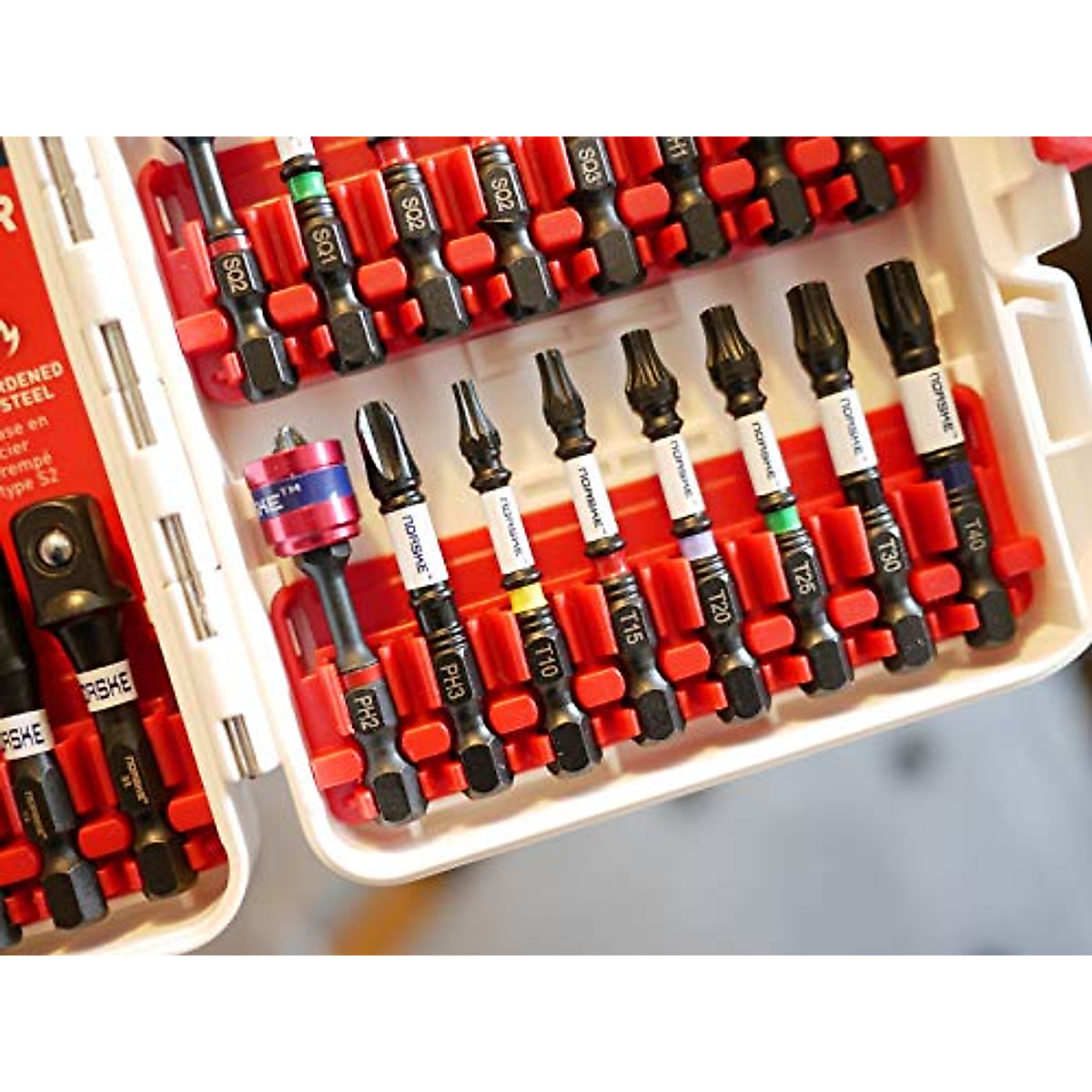 Norske Tools 40pcs Screwdriver Bit Set, Impact Torsion, PH Bits, SQ Bits, Torx Bits, Magnetic PH & SQ Float Collar, Socket Adapters, Nutsetters and Magnetic Bit Holder