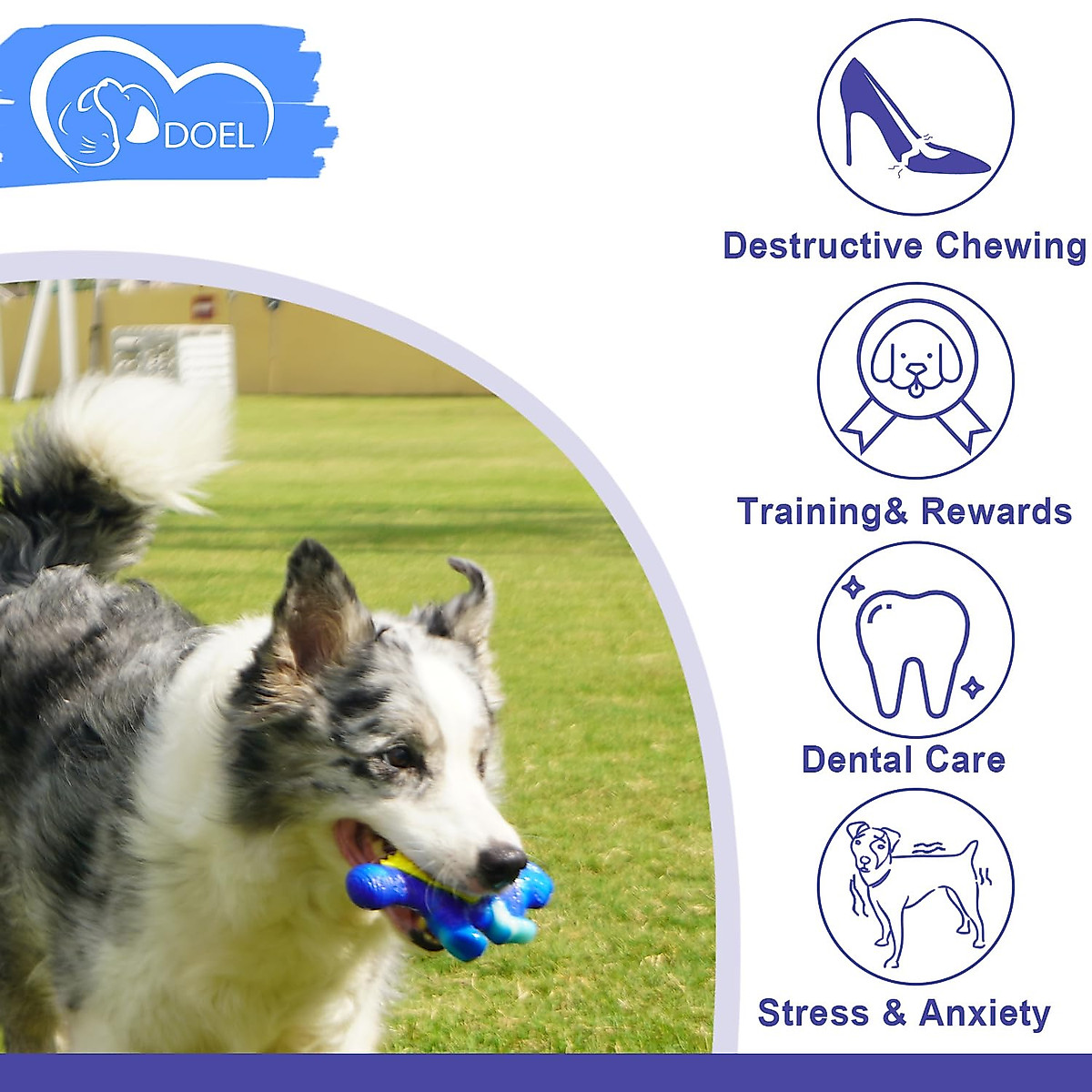 DOEL Dog Chew Toys for Aggressive Chewers, Chewing to Clean Teeth, Indestructible Nylon Toy, Beefy Flavor, Dinosaurs Modeling, Blue and Yellow