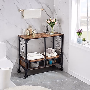 VECELO Console/Sofa Tables with 2 Tiers Open Storage & Drawers for Entryway Hallway/Living Room/Farmhouse, Easy Assembly,Rustic Brown, Industrial Style