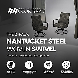 Four Seasons Courtyard Nantucket All Weather Woven Swivel Rocker Chairs Outdoor Dining Cushioned Seating Furniture Set, 2 Pack, Dark Brown