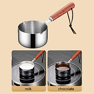 Gralara Stainless Steel Mini Soup Pot Butter Melting Pot Milk Pan with Anti Scald Wooden Handle Small Saucepan for Reheating Soup Stovetop Camping , 125ml