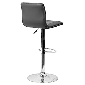 KLS14 Modern Barstools Horizontal Line Design Hydraulic Adjustable Height 360-Degree Swivel Seat Sturdy Steel Frame Chrome Base Dining Chair Bar Pub Stool Home Office Furniture - Set of 2 Grey #1980