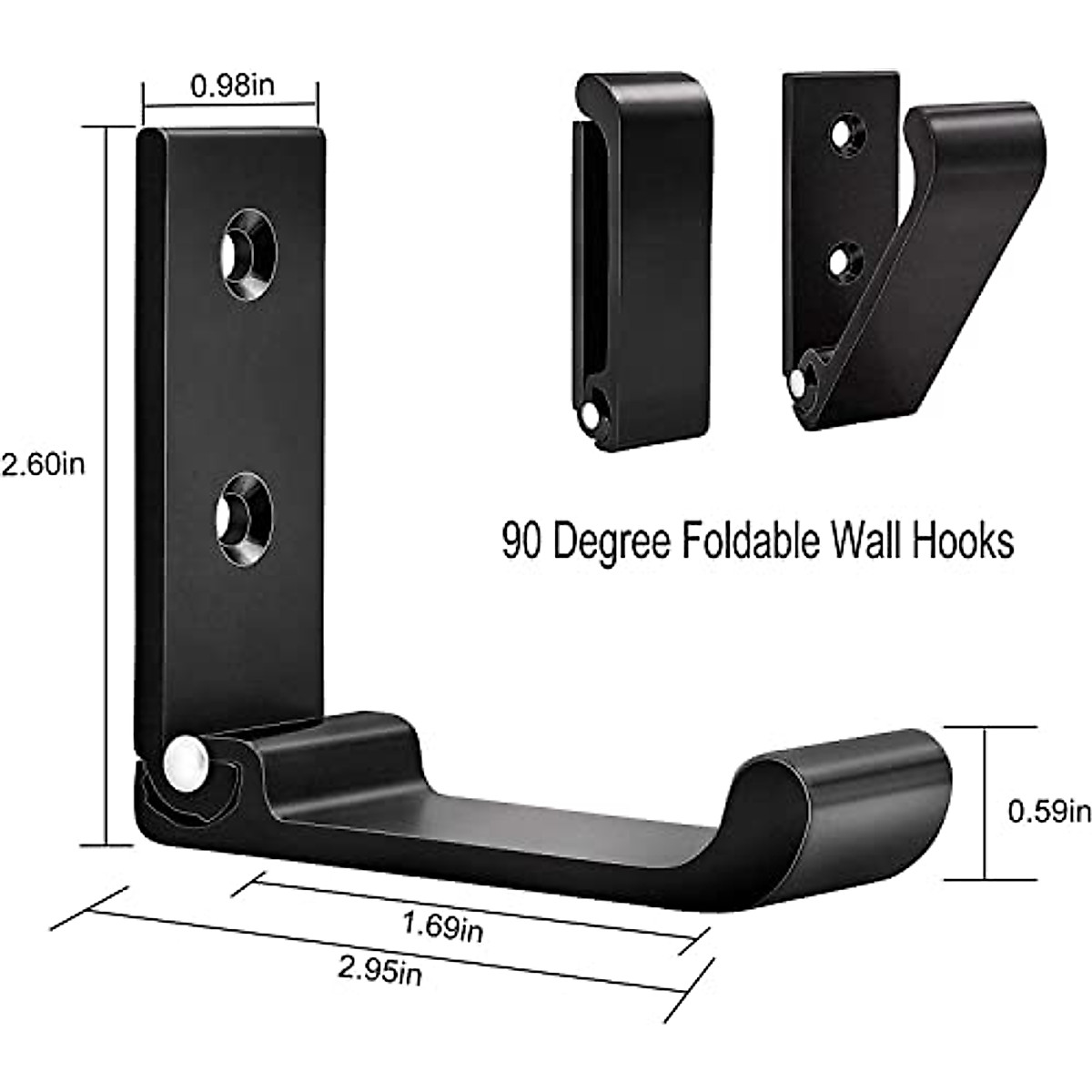 AMMAKER Folding Coat Hooks - 8 Pack Foldable Wall Hooks Aluminum Alloy Wall Mounted Coat Clothes Hook, Heavy Duty Coat Hanger Home Storage Hooks w/ Screws for Jacket Towel Key Bags Headset, Black