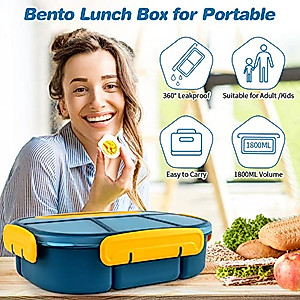 Tsmsv 1800ML Bento Box Adult Lunch Box,Adult Bento Box,Lunch Box Containers,Lunch Containers for Adults,Bento Boxes,Bento Lunch Box for Adults,Bento Box Accessories with Fork,Cake Cups,Sauce Cup-Blue