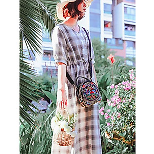 Embroidery Canvas Shoulder Bag Women Vintage Boho Mini Crossbody Bag Handbag Cell Phone Pouch (Red)