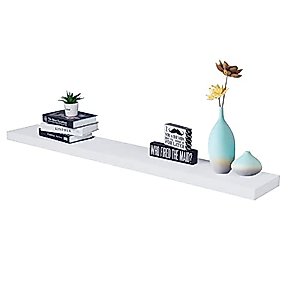 WELLAND Mission Floating Shelf, Wall Mount Shelving, Wood Modern Display Shelves, Bookshelves,for Living Room Kitchen, Approx 60-inch Length by 2-inch High, White