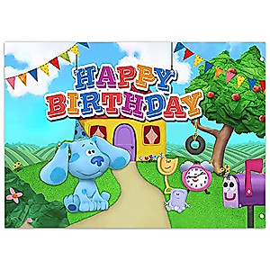 DELETO 5×3Ft Blue Dog Happy Birthday Backdrop Decorations Birthday Party Supplies Cute Blue Cartoon Puppy Banner (60" x 36")…