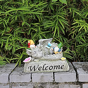 Garden Gnome Statue,Sleeping Dragon Garden Statue with Solar Light,Garden gnome Sleeping Dragon Decor,Funny Sleeping Dragon Statue for Patio,Lawn,Yard Art Decoration, Housewarming Garden Gift