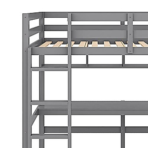 GLORHOME Twin High Loft Bed with Under-Bed Desk & 2-Tier Storage Shelves Ladder Safety Guard Rails, Space Saving Bedroom Furniture for Teens Adults