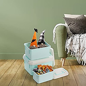 Jucoan 3 Pack Plastic Storage Latch Bin with Lid, 2.5/4.5/8.5 Quart Stackable Plastic Storage Bin Tote Organizing Container with Latches and Folding Handle for Toys, Snacks, Stationary