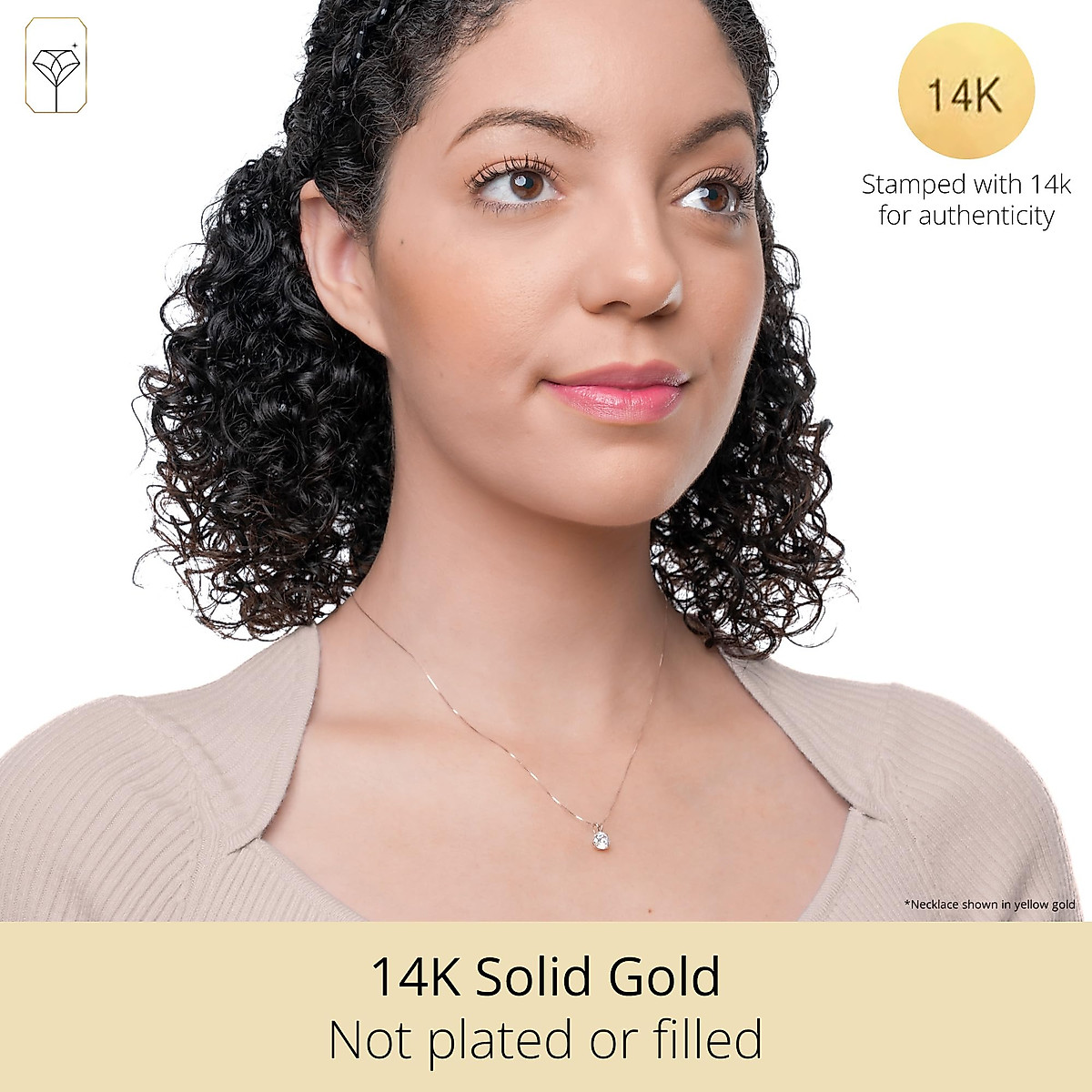 MAX + STONE 14k Yellow Gold 6.5mm Round Solitaire Cubic Zirconia Pendant Necklace for Women with 18 Inch Box Chain