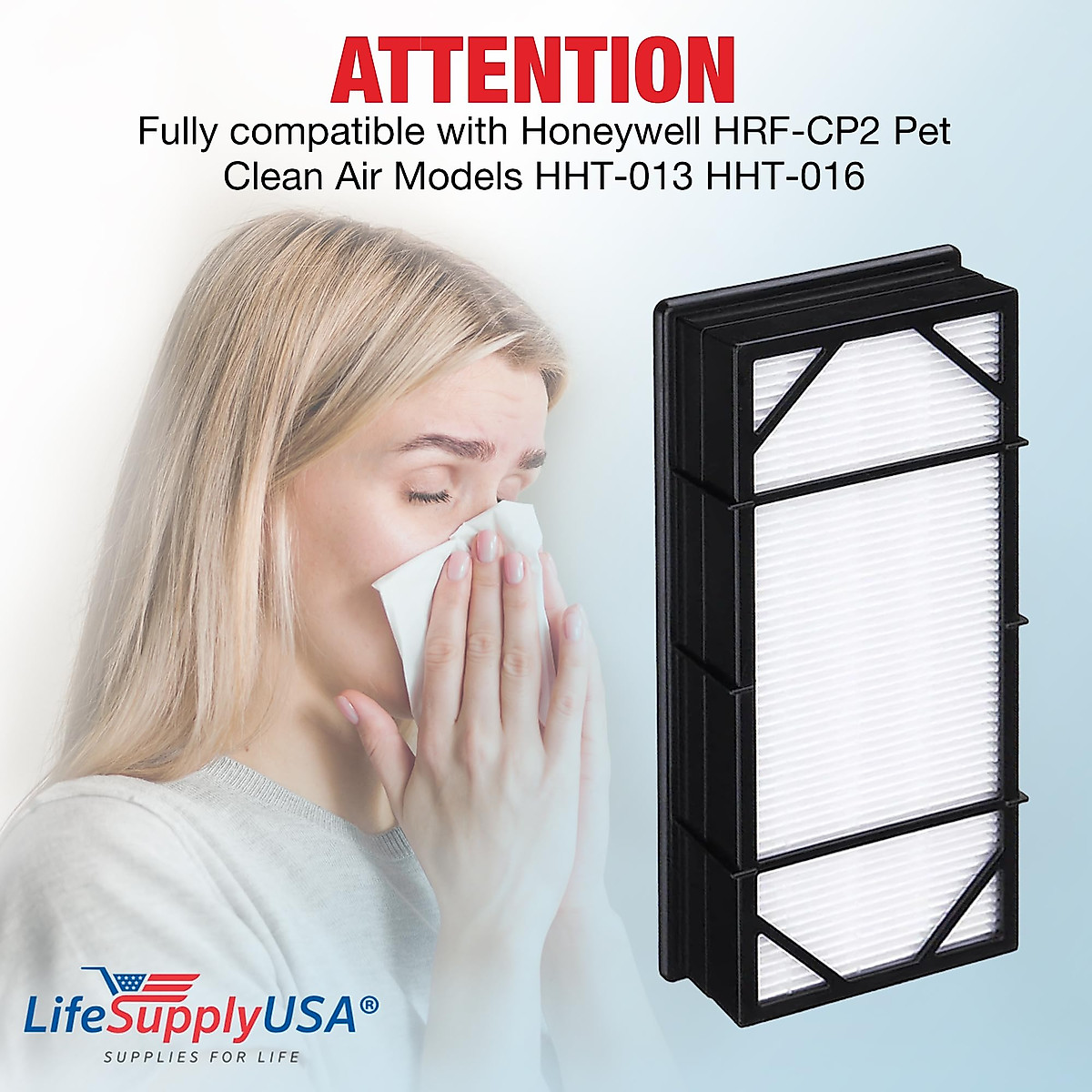LifeSupplyUSA HEPA Filter Replacement and 2 Odor Pre-Filters Compatible with Honeywell HRF-CP2 Pet Clean Air Models HHT-013 HHT-016