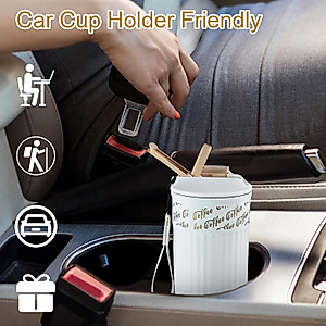 14oz Insulated Travel Tumblers with Lid and Straw, Travel Coffee Mug Stainless Steel Vacuum Thermos Cup, Leak Proof Reusable Cute Coffee Tumbler for Iced and Hot Drinks,White