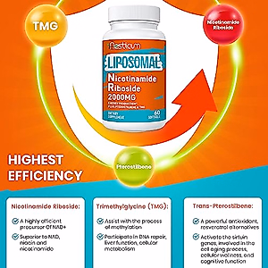 2000 MG Liposomal Nicotinamide Riboside Supplement, High Absorption, NAD+ Boosting Supplement with TMG and Pterostilbene, Superior to Niacinamide for Cellular Energy, and Age Resist, 120 Softgels