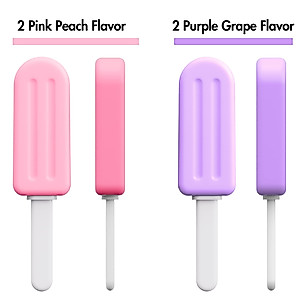 Chewies for Invisalign Aligner, 4 PCS Popsicle Silicone Chewies with Grip Handles, for Invisible or Metal Braces Aligner Munchies, 2 Grape Flavor and 2 Peach Flavor