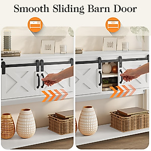 RoyalCraft Farmhouse Entryway Table with Storage, 46" Console Table with Sliding Barn Door, Wood Rustic Sofa Table with Adjustable Shelf for Hallway, Living Room, Foyer, White