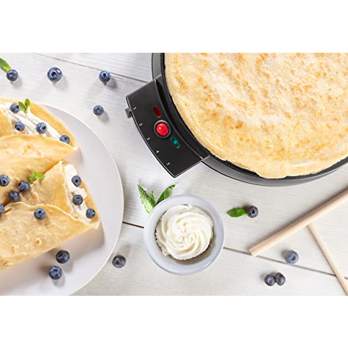 12" Griddle & Crepe Maker, Non-Stick Electric Crepe Pan w Batter Spreader & Recipe Guide- Dual Use for Blintzes Eggs Pancakes, Portable, Adjustable Temperature Settings- Easter Morning Breakfast, Gift