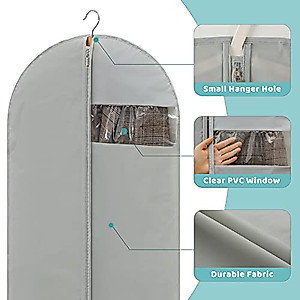 4 Pack - 65" Dress Garment Bags for Hanging Clothes, Dress Bags for Gowns Long, Foldable Long Garment Bag with Clear Window for Closet Storage and Travel - Gray