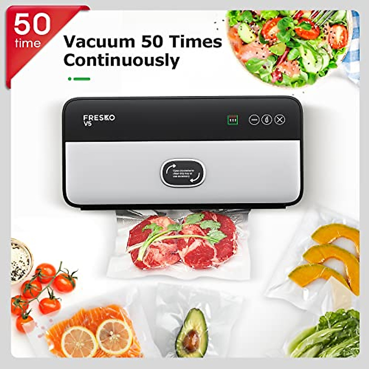 FRESKO Full Automatic Vacuum Sealer Machine, EasierVac Hands-Free Food Sealer with Bag Detection and LED Indicator (V5)