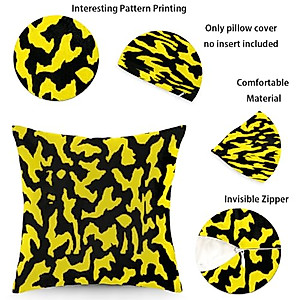 XMNYGJ Yellow Camo Pattern Throw Pillow Covers 20 x 20 Inch Decorative Square Cushion Case Soft Cozy Modern Pillowcase for Couch Sofa Bed Living Room Home Decor