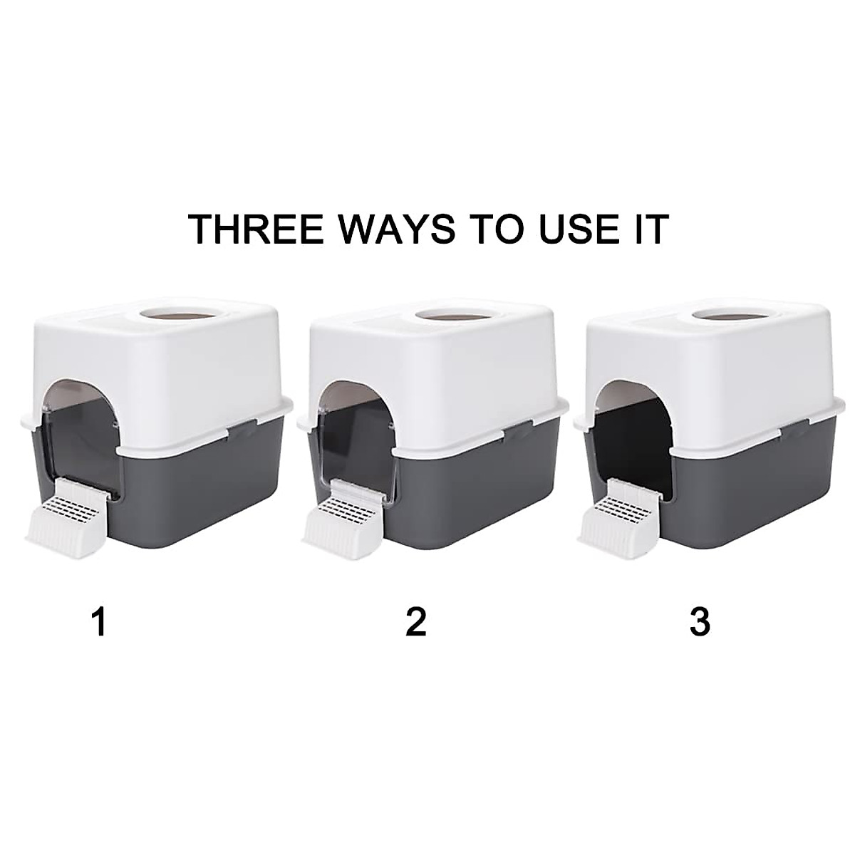 Sfozstra Cat Litter Box with Lid, Fully Enclosed Splash-Proof Litter Box,Top Entry Cat Litter Box, Easy to Assemble and Installation (Grey, Small)