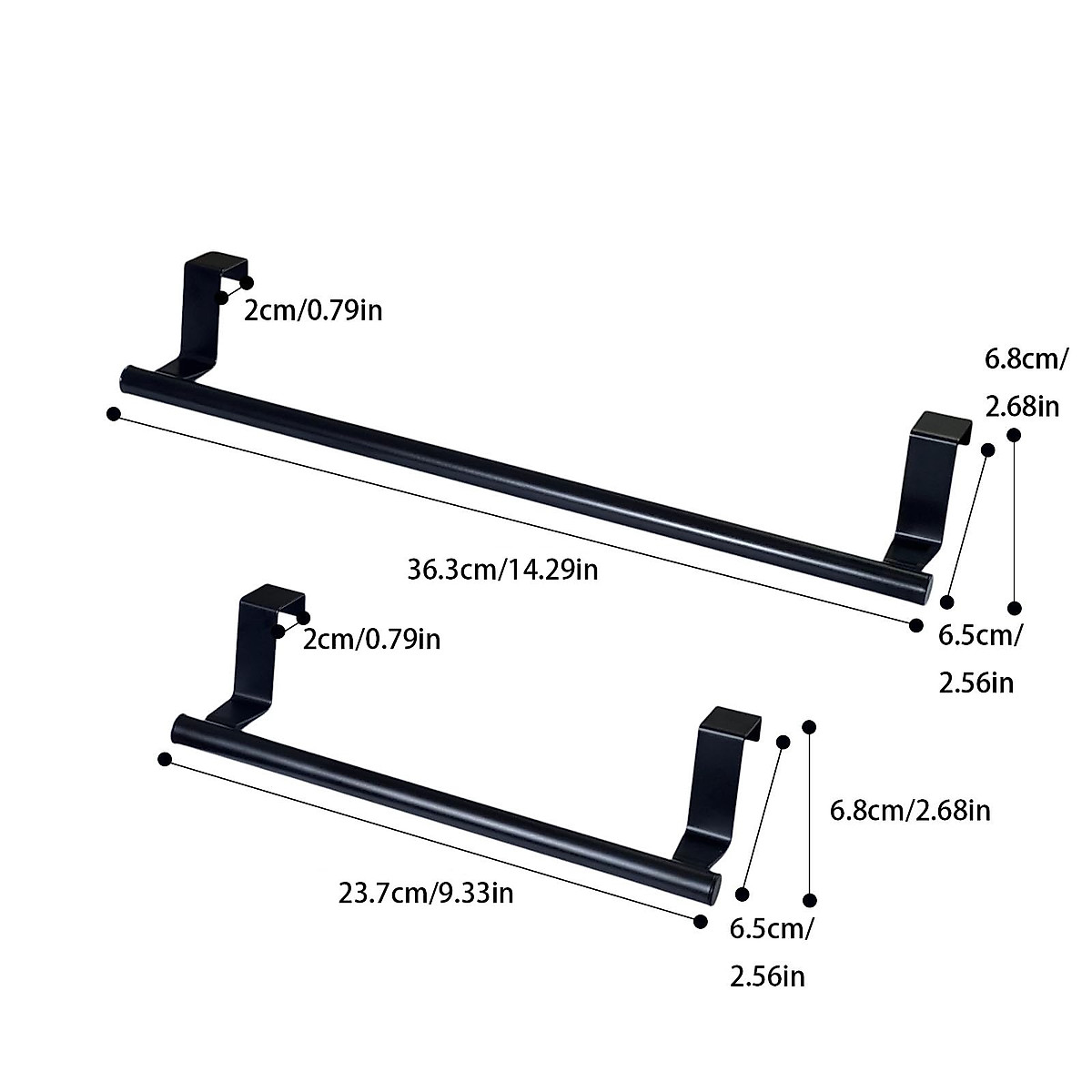 2-PCS Over Cabinet Towel Bar - Convenient Durable Electroplated Stainless Steel Kitchen Towel Rack for Cabinet Doors, 14.29" + 9.33" Black Set