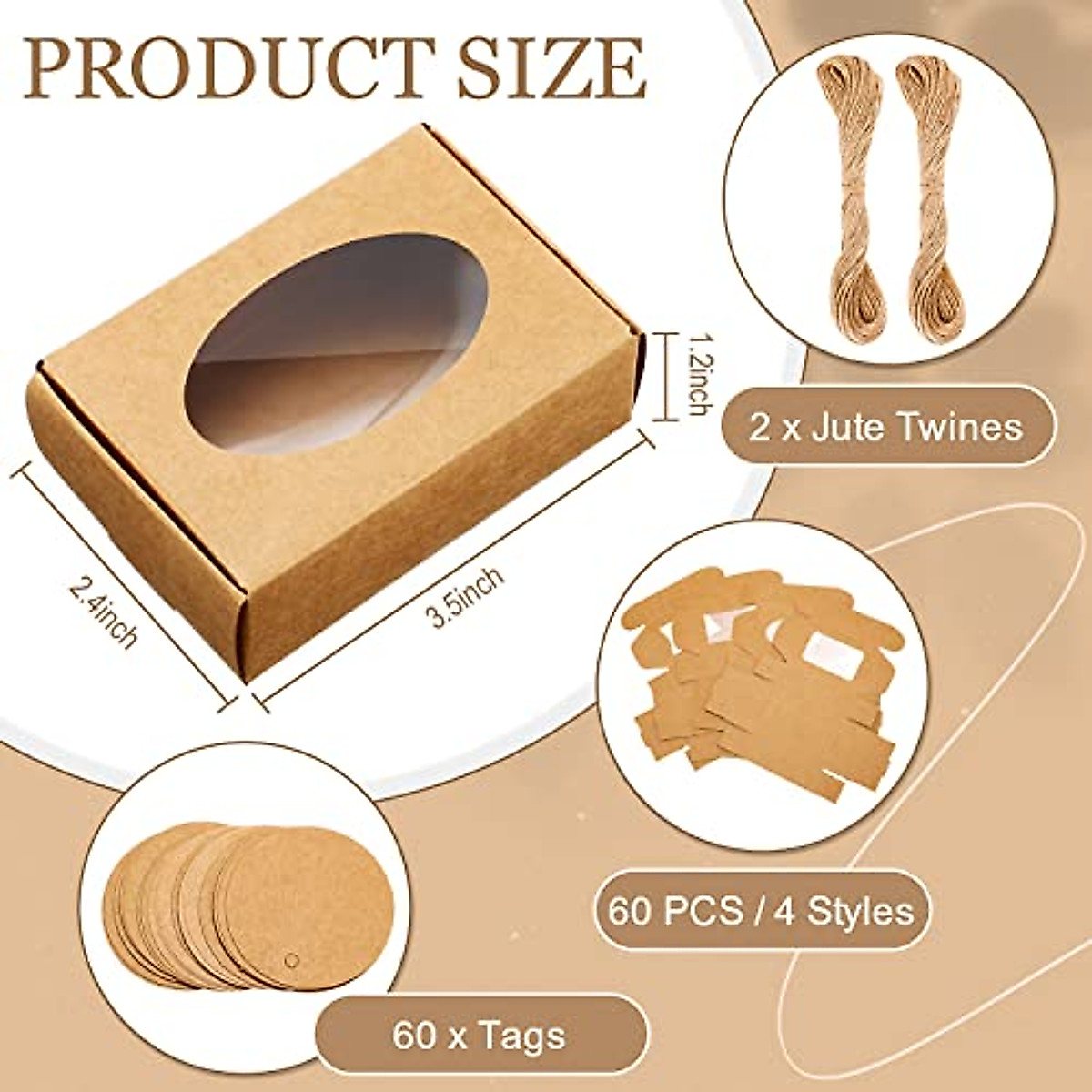 Yexiya 60 Pcs Soap Packaging Boxes 3.54 x 2.36 x 1.18 Inch Mini Kraft Boxes with Window Soap Boxes for Homemade Soap Gift Packaging Box for Candy Chocolate Bakery Cookies Soap Packaging (Kraft Color)