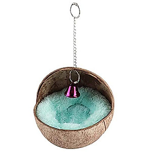 Cusstally Coconut Shell Bird Nest House Bed with Warm Pad for Parrot Parakeet Rat Mice Toy Nesting Box