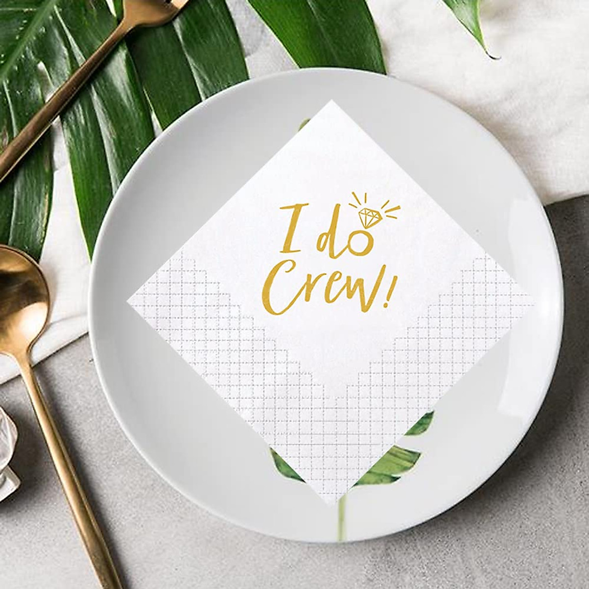 Geloar I Do Crew Cocktail Napkins, 100 Pack Gold I Do Crew Party Supplies Paper Napkins in Bulk for Rehearsal Dinner Bridal Shower Engagement Wedding Beverage Table Decorations | 2-Ply, 5x5 Inches