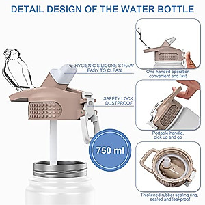 Insulated Water Bottle with Straw 25 oz Stainless Steel Water Bottles BPA-Free Leak Proof Double Wall Vacuum Metal Water Bottle with 2 Lids for Biking Hiking Camping-WHITE