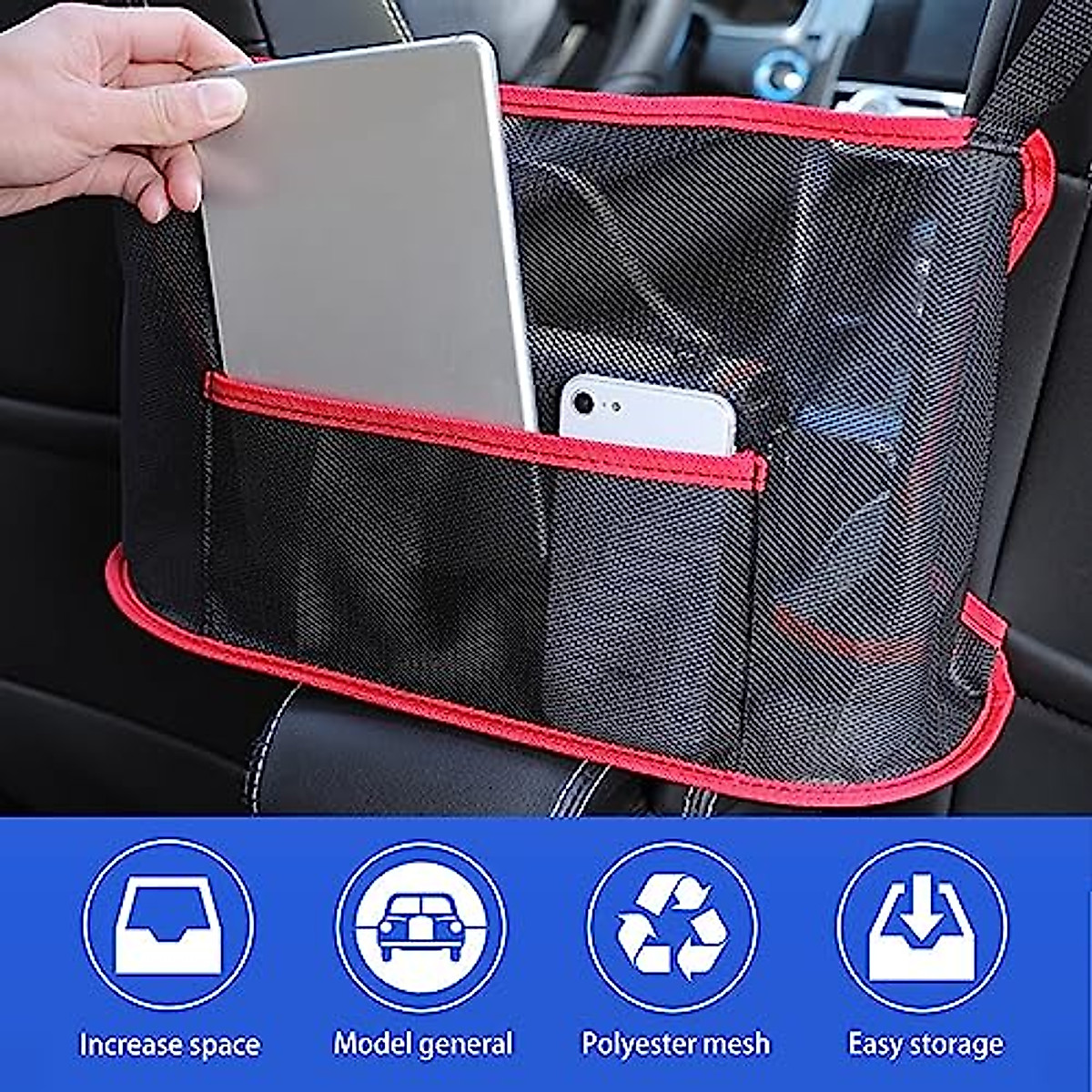 NGHEY 1 PC Car Pocket Barrier Protection, Large Capacity Storage Pouch, Car Net Pocket Handbag Holder, Barrier of Backseat Pet Kids, for Purse, Phone, Documents, Key (Red #2 Pockets)