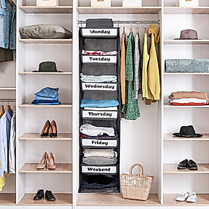 AELS 6-Shelf Weekly Clothes Organizer Set of 2, Hanging Closet Organizer for Kids & Adults, Monday Through Friday with Visual Label, Prepare & Organize Clothing, Shoes & After School Activities