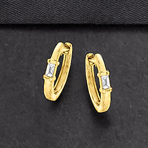 RS Pure by Ross-Simons Baguette Diamond-Accented Huggie Hoop Earrings in 14kt Yellow Gold