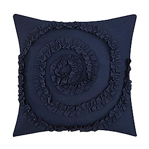 Chic Home CS2213-AN 7 Piece Rosalia Floral Ruffled Etched Embroidery Comforter Set, King, Navy