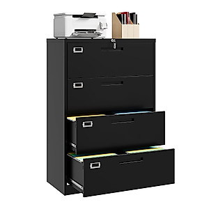 STANI Lateral File Cabinet, 4 Drawer Metal Storage File Cabinet with Lock, Metal Lateral File Cabinet for Home and Office, Assembly Required