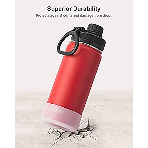 koodee Kids Water Bottle 16 oz Stainless Steel Vacuum Insulated Wide Flask with Leakproof Spout Lid (Canyon Red)