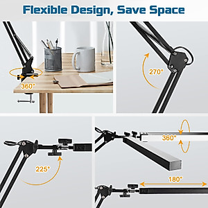 Lanhado LED Desk Lamp, Swing Arm Desk Lamps for Home Office, 24W Architect LED Table Lamp, Eye-Caring Black Desk Lamp with Clamp, 3 Lighting 10 Brightness Adjustable Desk Lamp for Read/ Relax/ Work