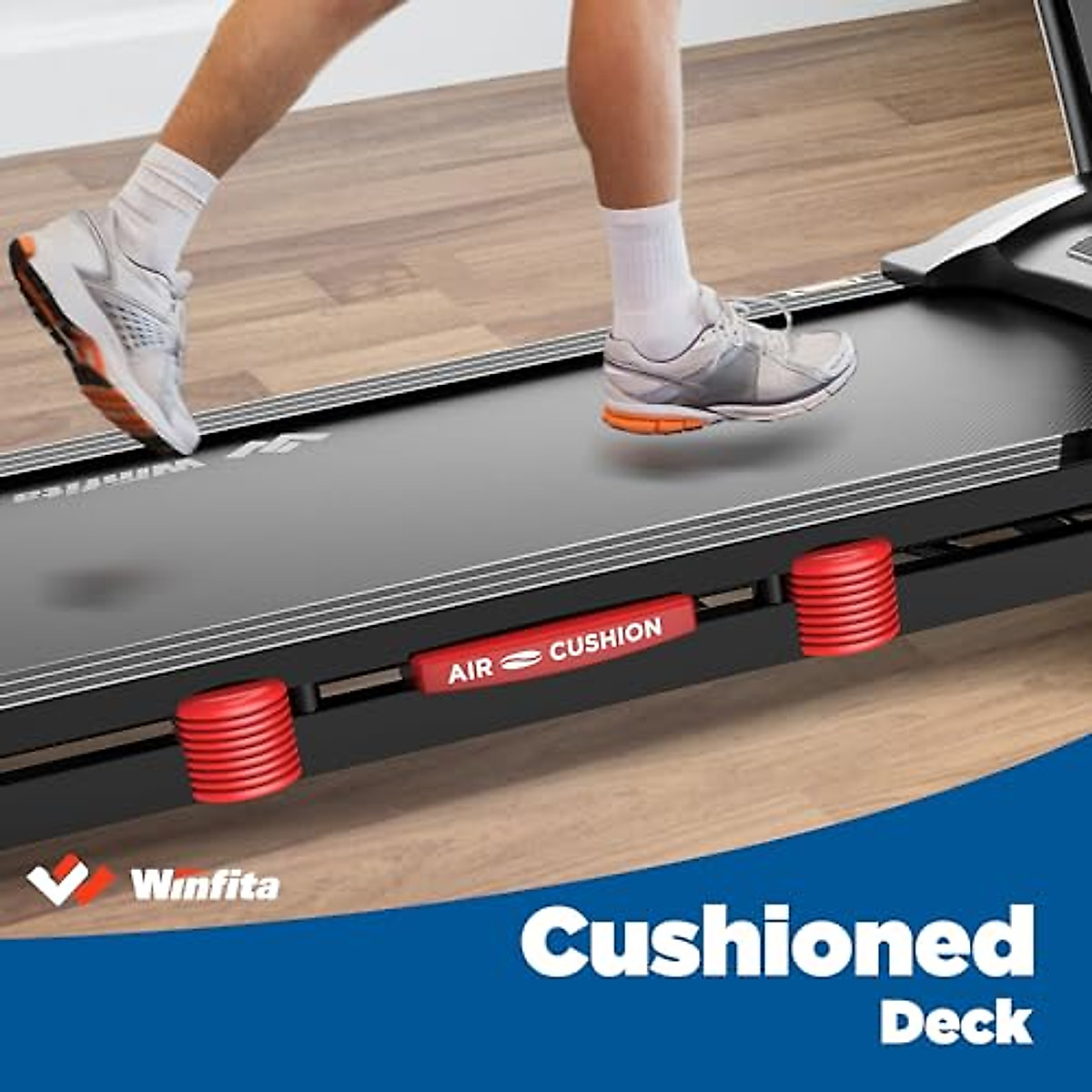 Winfita 4.5HP Foldable Treadmill for Home with 15% Auto Incline, 300 LB Capacity, 10 MPH Speed, 50"x18" Belt, App & Bluetooth Speakers, Charging Port, Tablet Holder, Pause Function, 64 Preset Programs