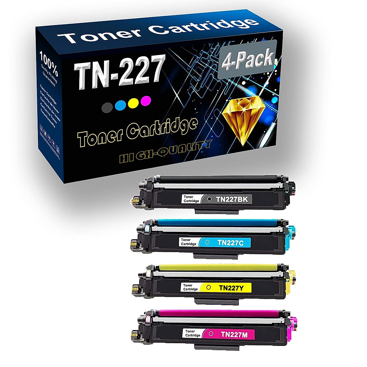 Kolasels 4-Pack (BK+C+Y+M) Compatible Color Toner Cartridge Replacement for TN227 TN-227BK TN-227C TN-227Y TN-227M Printer Cartridge use for HL-L3210CW HL-L3230CDW HL-L3270CDW Printer