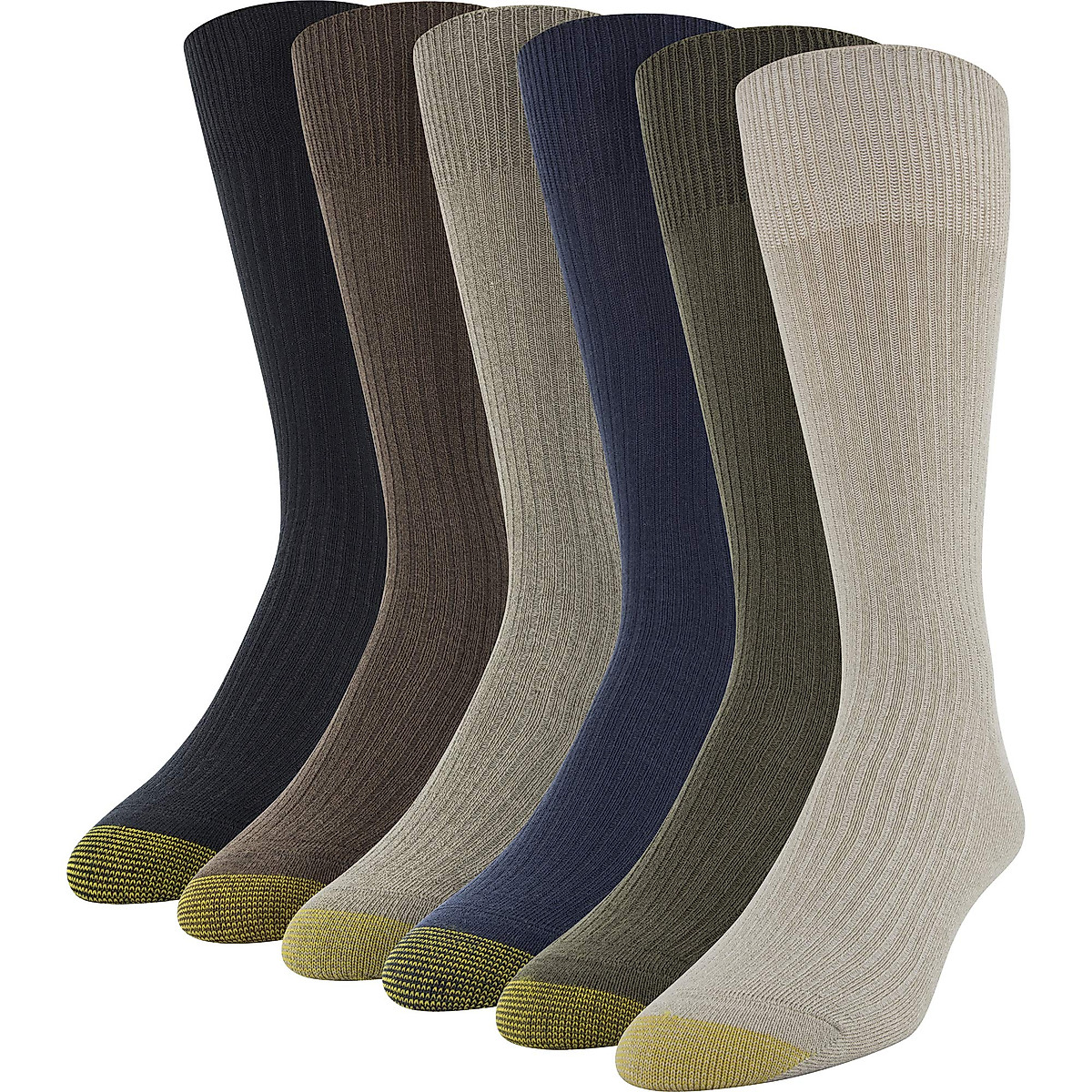 GOLDTOE Men's Stanton Crew Socks, Multipairs, Khaki/Loden (6-Pairs), Large