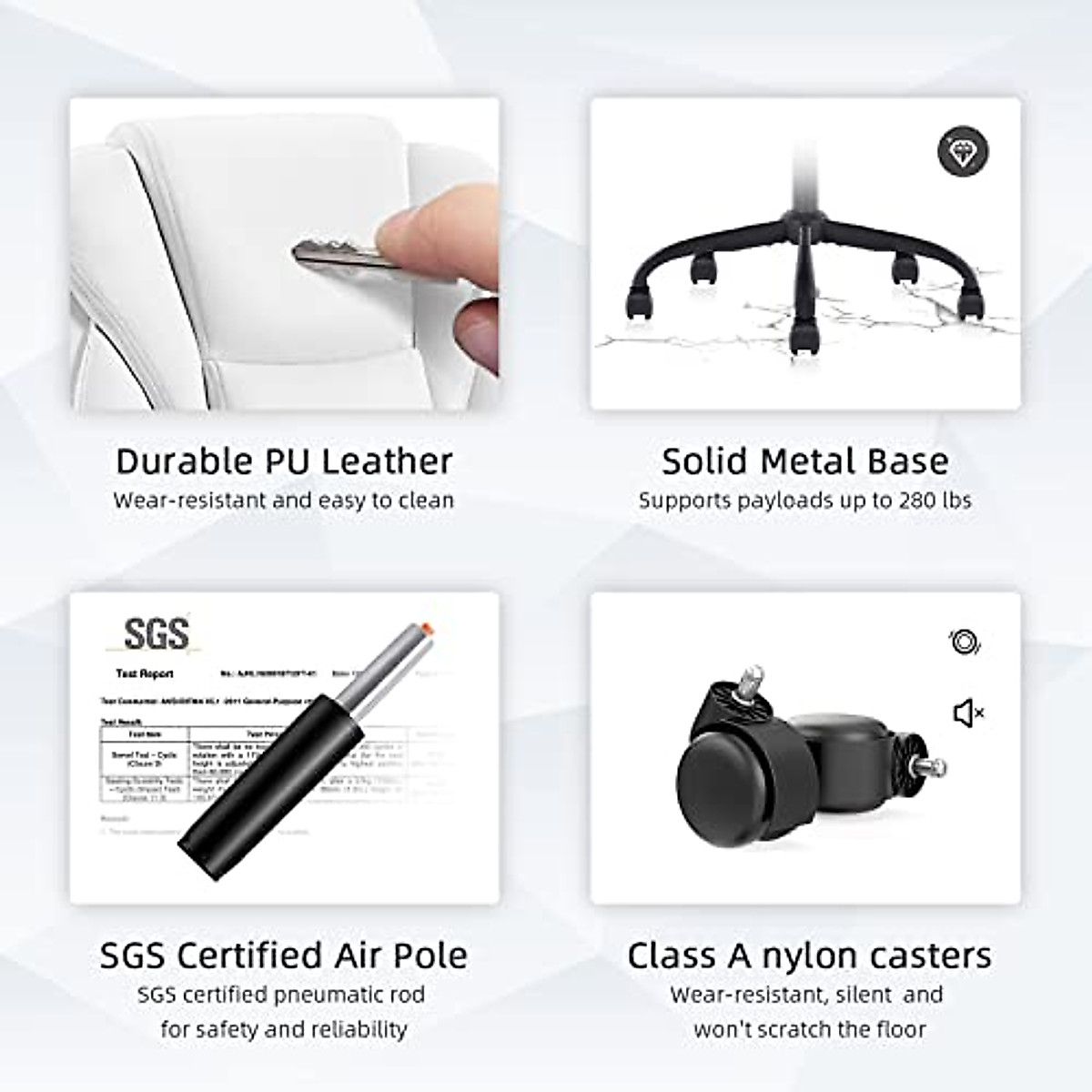 SEATZONE Home Office Desk Chair, High Back Ergonomic Managerial Executive Chairs, Swivel Adjustable Computer Chair, Headrest and Lumbar Support Desk Chairs with Wheels and Armrest, White