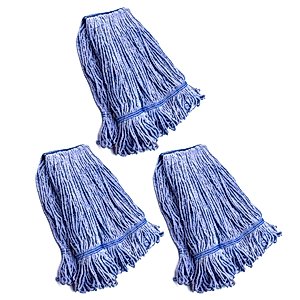 String Mop Heads Replacement Heavy Duty Commercial Grade Blue Cotton Looped End Wet Industrial Cleaning Mop Head Refills (3, Large)