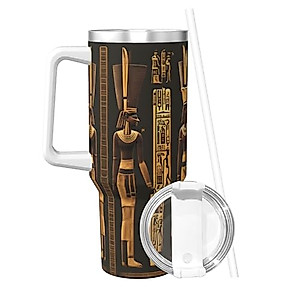 HULIBIN Ancient Egyptian Hieroglyph Print Double Deck Stainless Steel Travel Coffee Cup With Lid 40 Oz Ice Bully Cup