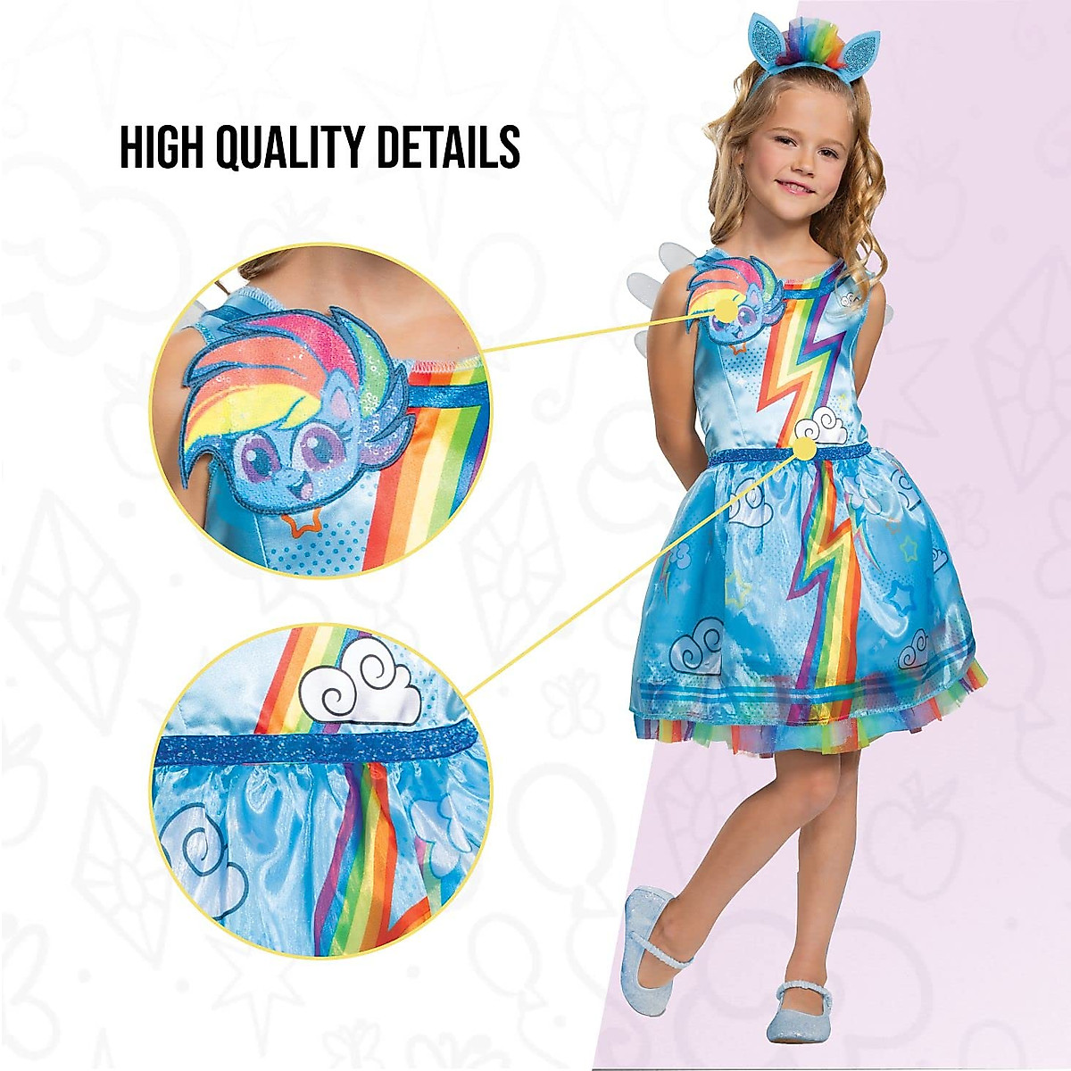 Disguise Rainbow Dash My Little Pony Costume for Girls, Children's Character Dress Outfit, Classic Kids Size Extra Small (3T-4T), Blue & Rainbow (104719M)
