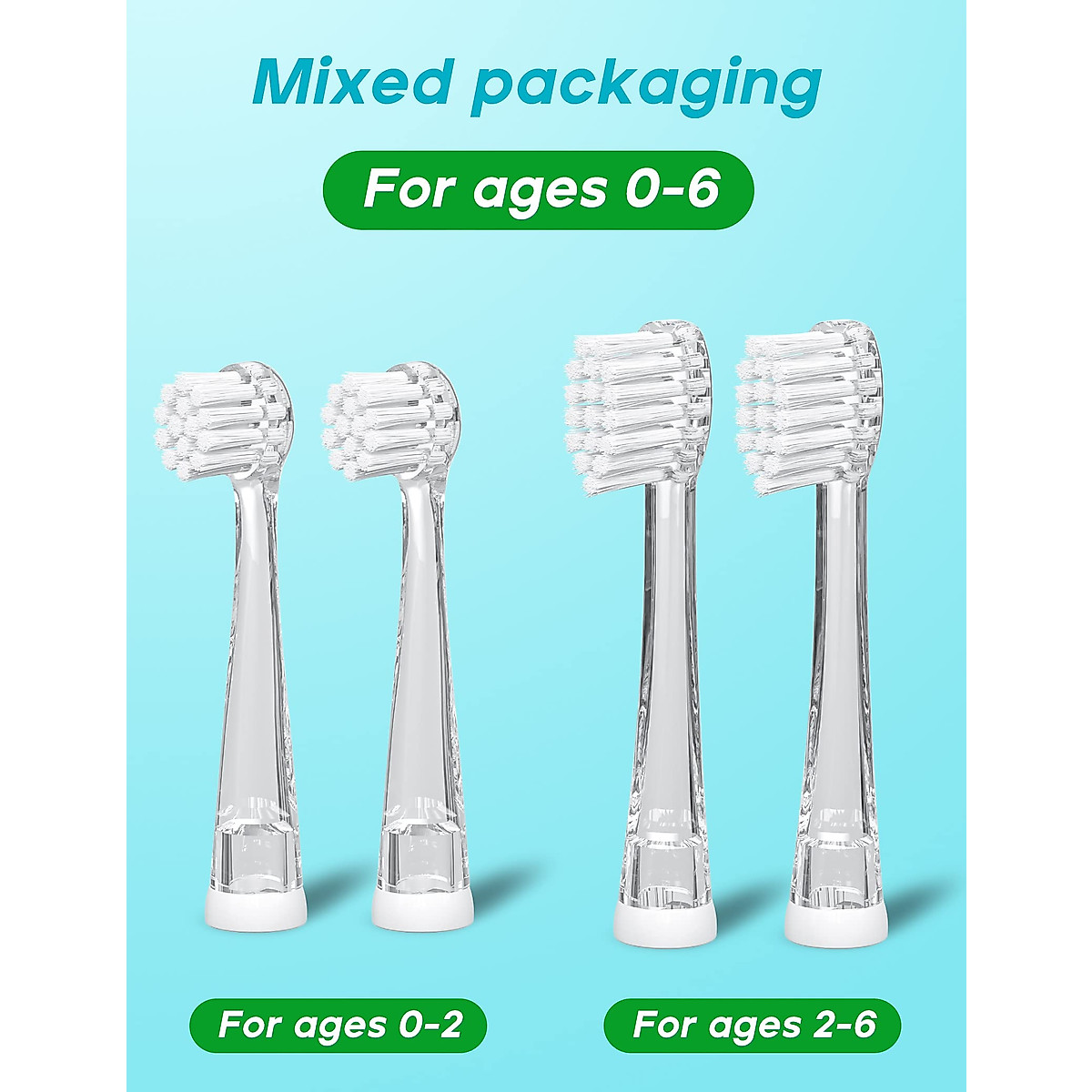 SEAGO Baby and Kids Electric Toothbrush Replacement Heads SG-849 for 513，2139 ，977 - Pack of 4 (025+037