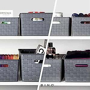 BINO | Plastic Basket, Large - Grey | THE STABLE COLLECTION | Multi-Use Storage Basket | Rectangular Cabinet Organizer | Baskets for Organizing with Handles | Home and Office Organization and Storage