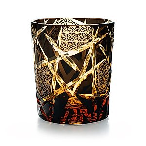 N/C JINZHI Edo Kiriko Old Fashioned Glasses Japanese Style Crystal Amber 8 OZ Black Diamond Cut Glass Cup Tumbler for Vodka Cocktail Whiskey