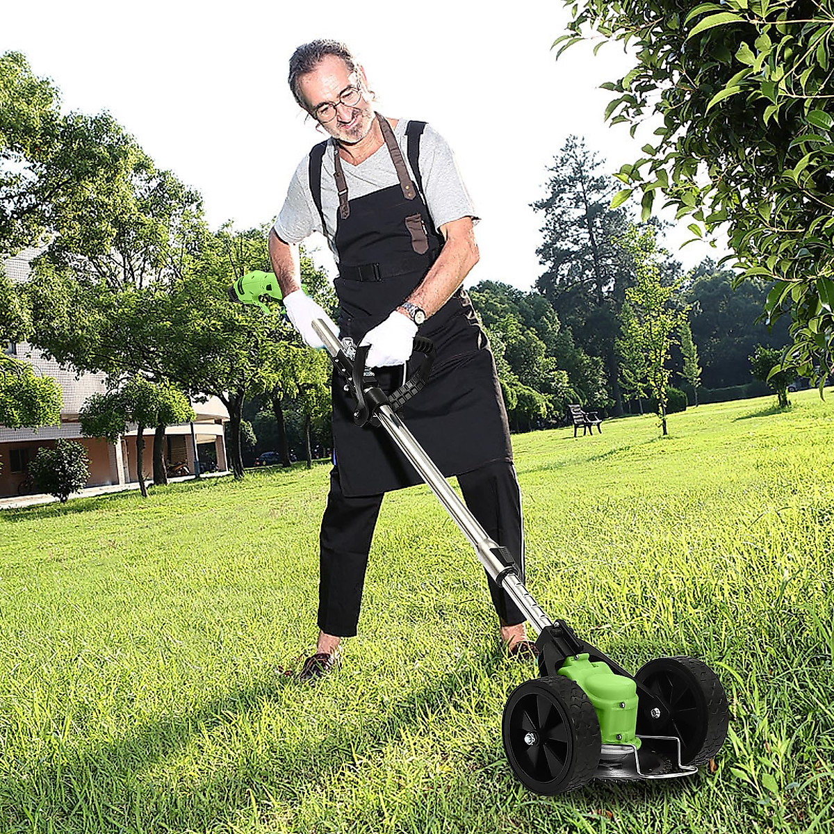 Cordless Grass Trimmer, String Trimmer Lawn Edger, Battery Powered Grass Trimmer Adjustable Height Weed Eater Tool for Lawn Care and Yard Work (1, Black, Green)